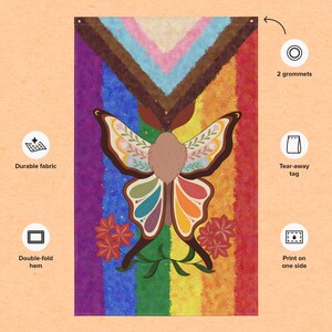 Cottagecore Aesthetic Progress Pride Moth Flag | Progress Flag | Pride ...