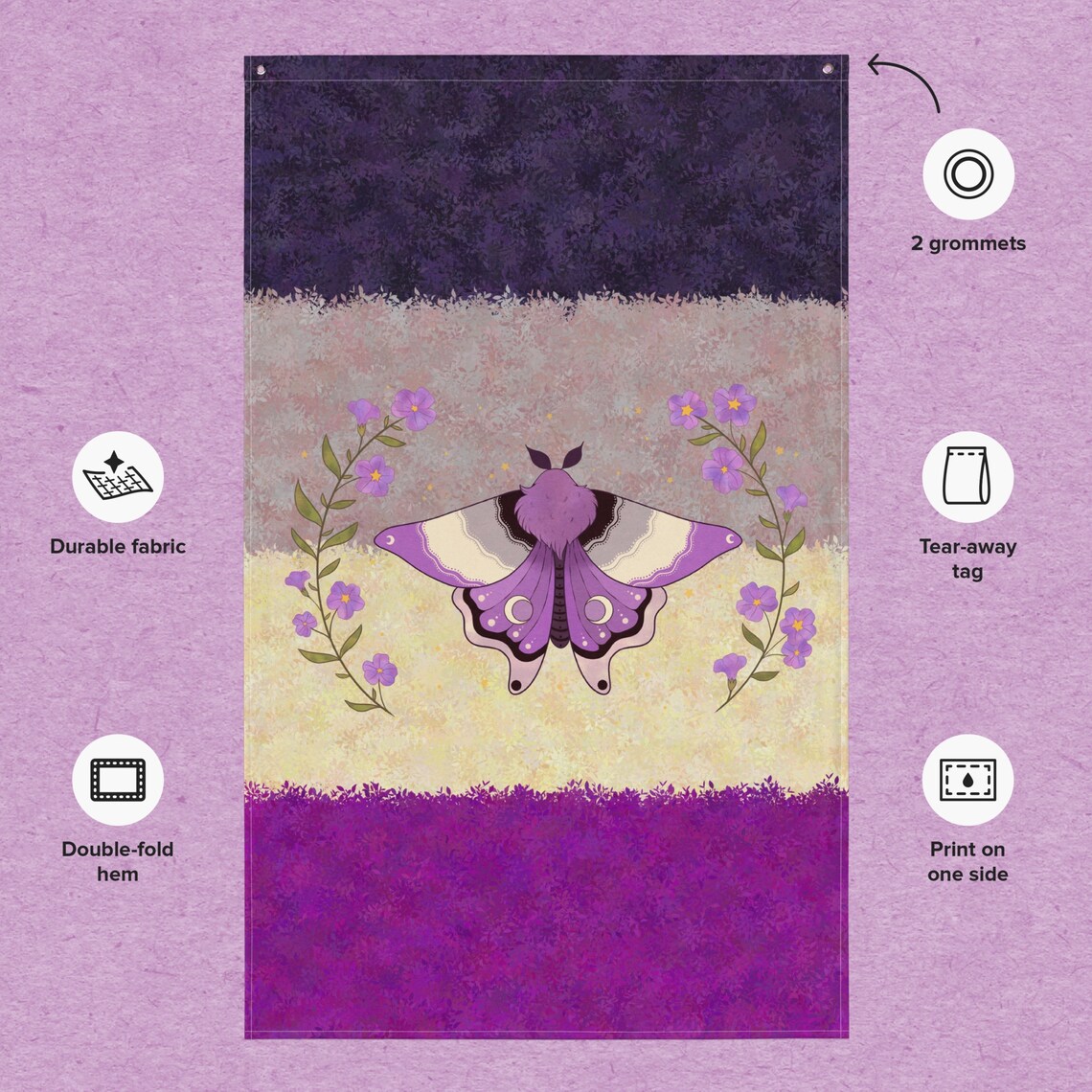 Cottagecore Aesthetic Asexual Pride Moth Flag | Ace Flag | Pride Flag ...