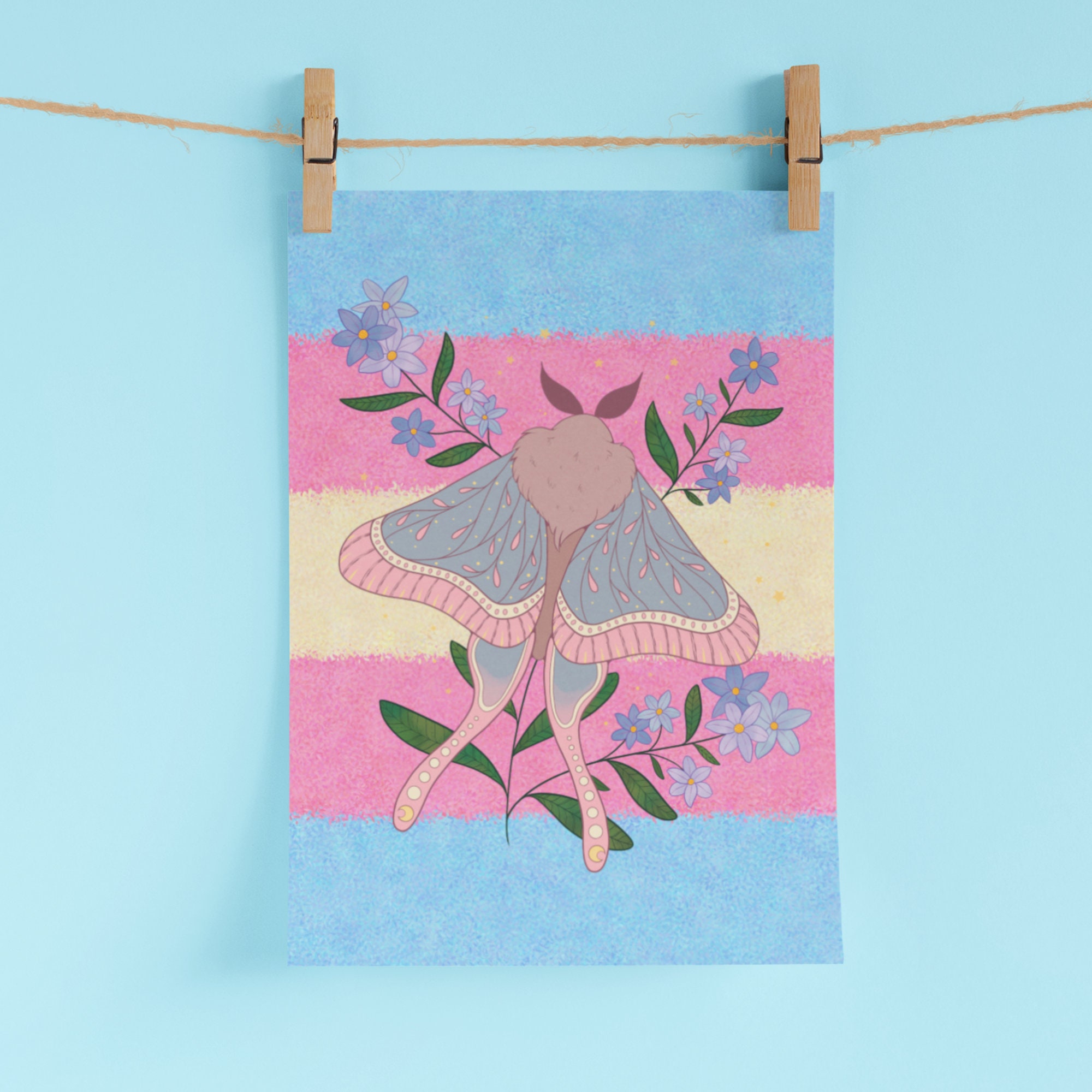 Cottagecore Aesthetic Transgender Pride Moth Art Print - Etsy