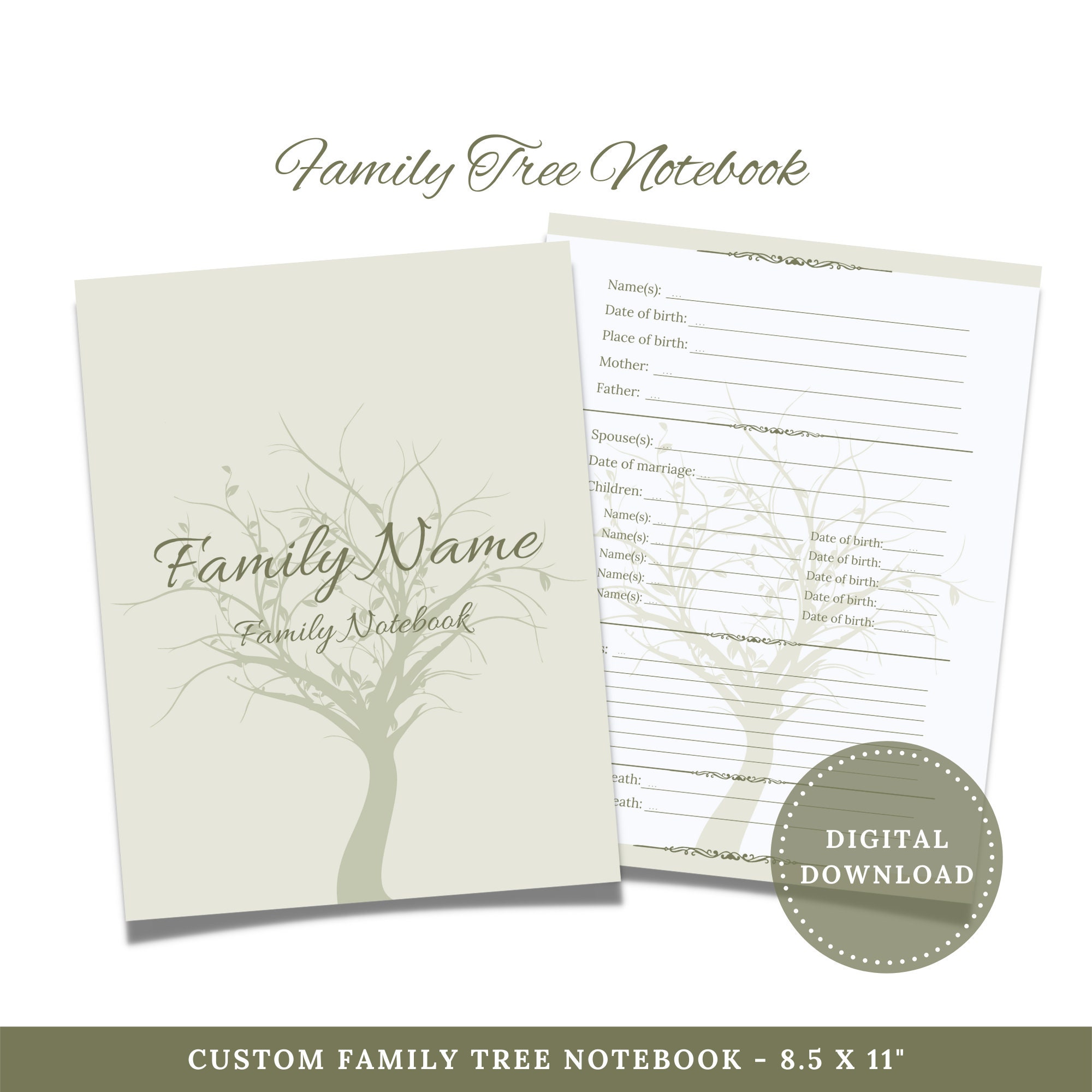 Family Tree Book... Custom Family Tree Notebook. Family Journal ...