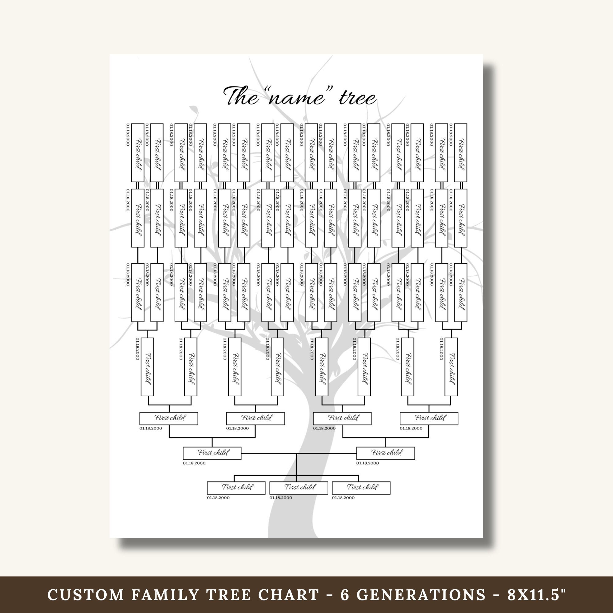 6 Generations Family Tree Chart Black and White Custom Family Tree ...