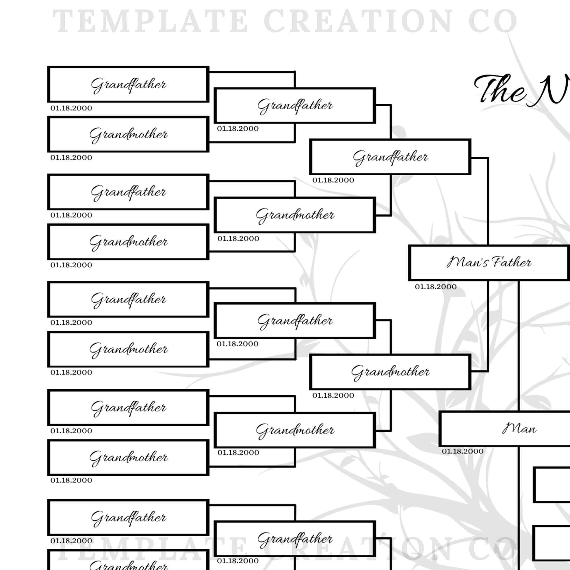 6 Generations Family Tree Chart... Custom Family Tree Print ...