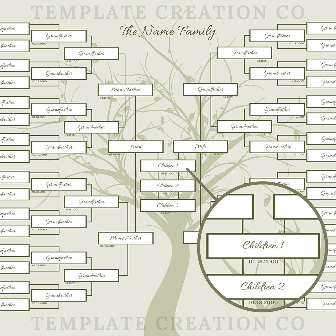 6 Generations Family Tree Chart... Custom Family Tree Print ...