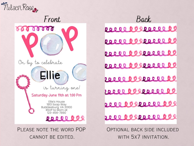 Bubble Birthday Invitation | Pink Bubbles Invite | Blowing Bubbles ...
