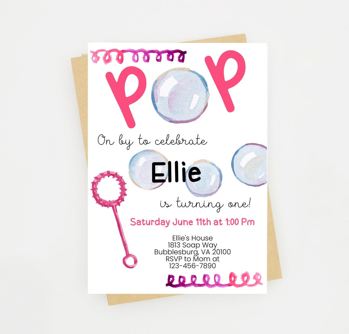 Bubble Birthday Invitation Pink Bubbles Invite Blowing Bubbles ...