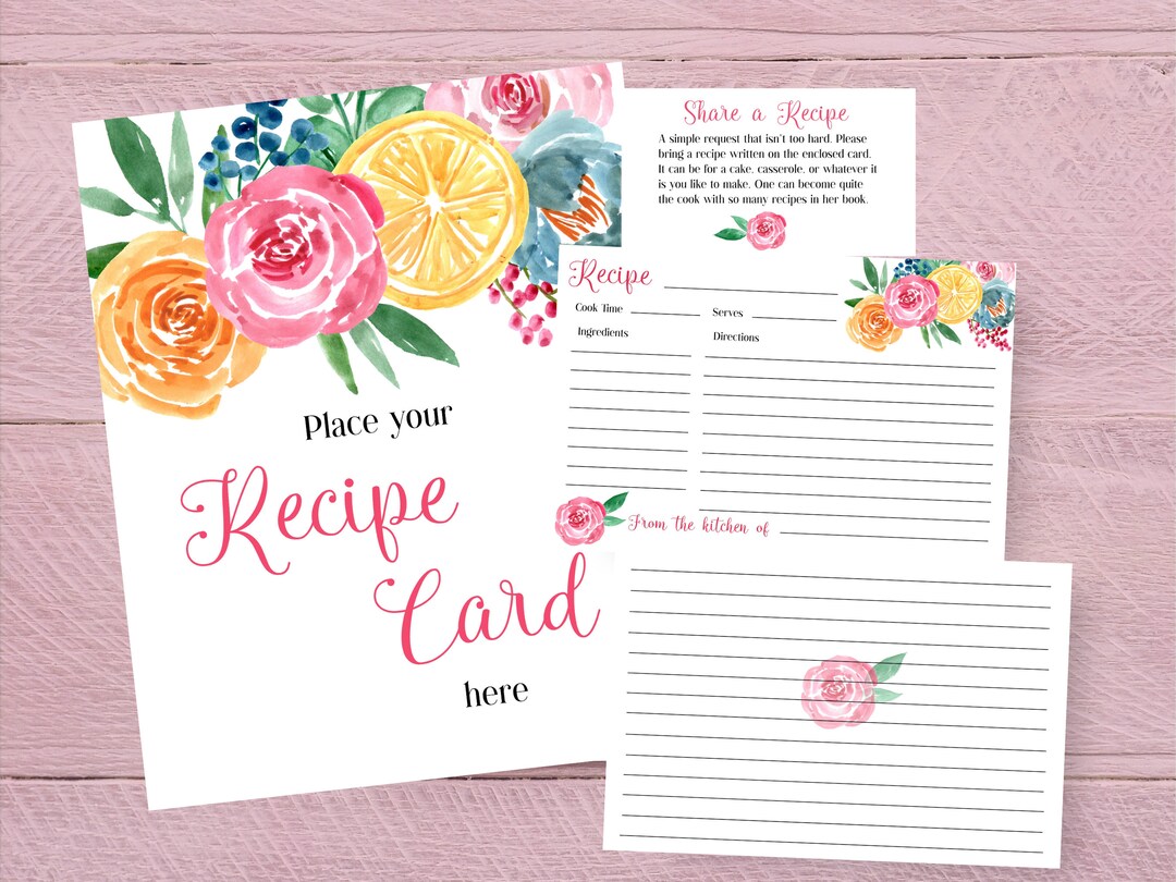Floral Recipe Card Bundle | Share a Recipe | Bridal Shower Recipe Card ...