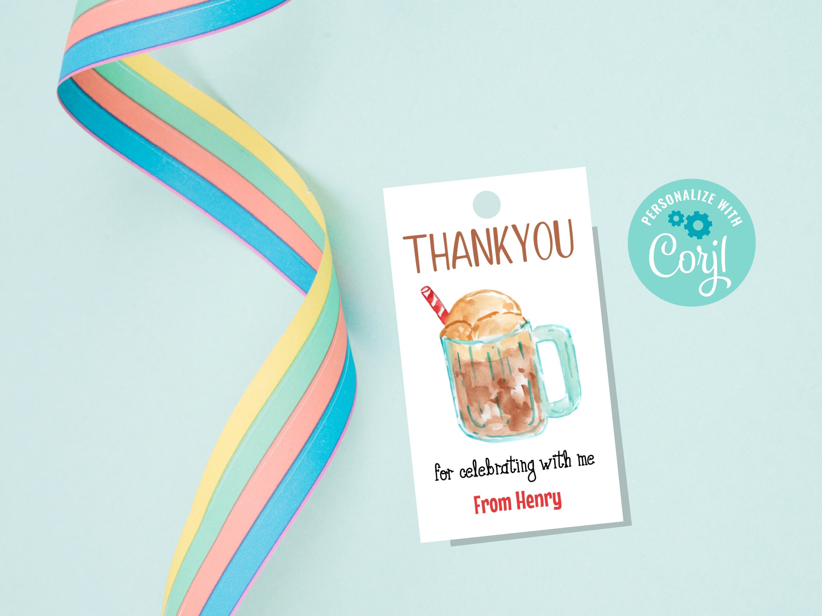 Root Beer Float Favor Tag | Ice Cream Thank You Tag | Root Beer Gift ...