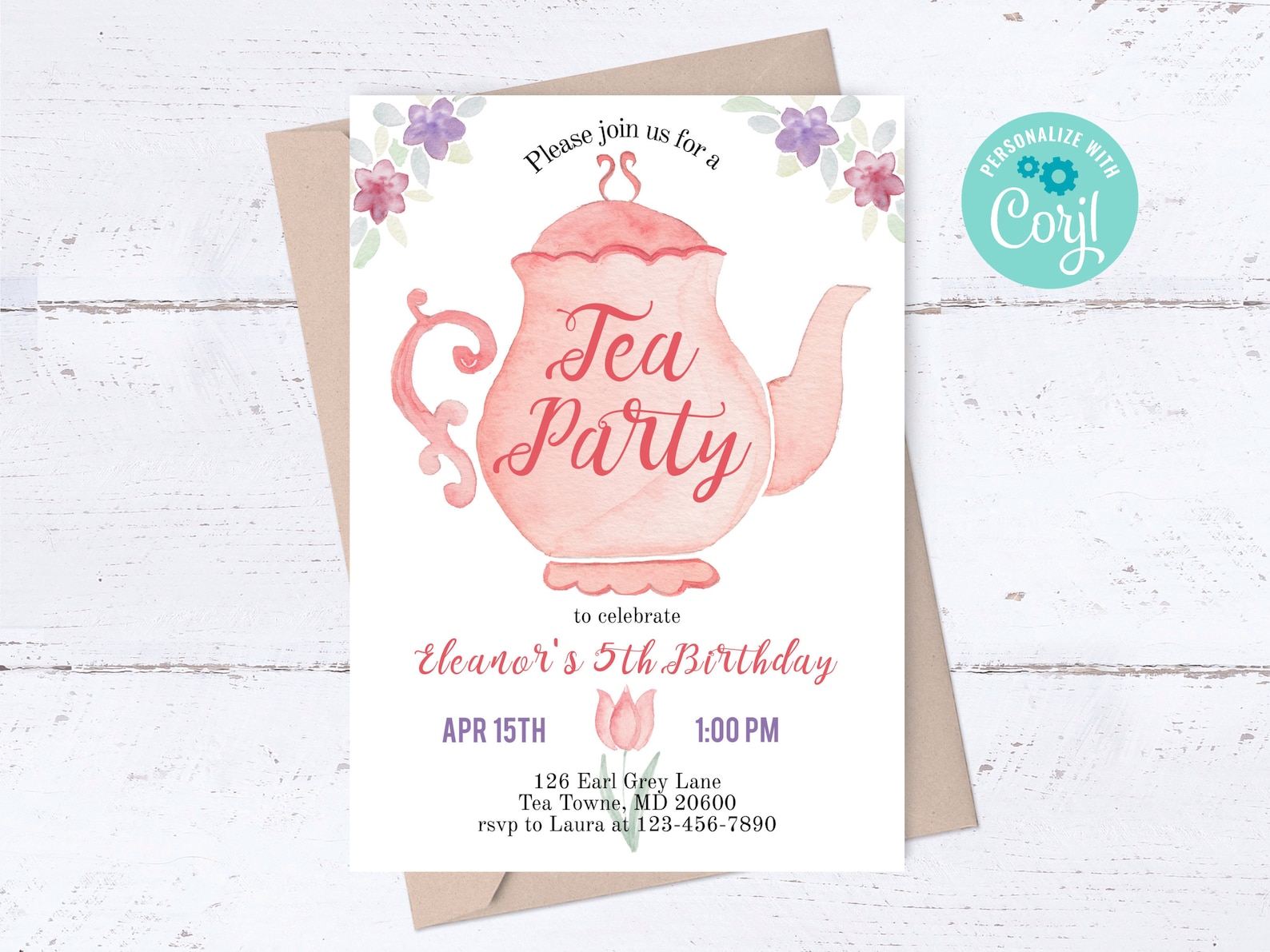 Tea Party Invitation | Floral Tea Party Birthday Invite | Pink Teapot ...