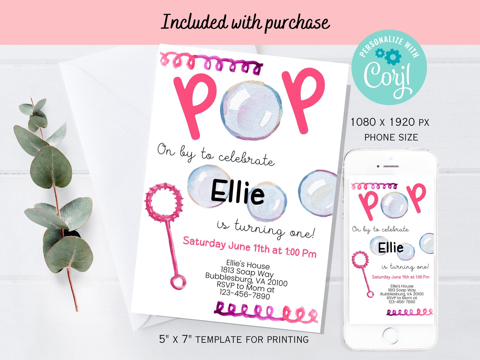 Bubble Birthday Invitation Pink Bubbles Invite Blowing Bubbles ...