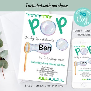 Bubble Birthday Invitation | Blue Bubbles Invite | Blowing Bubbles ...