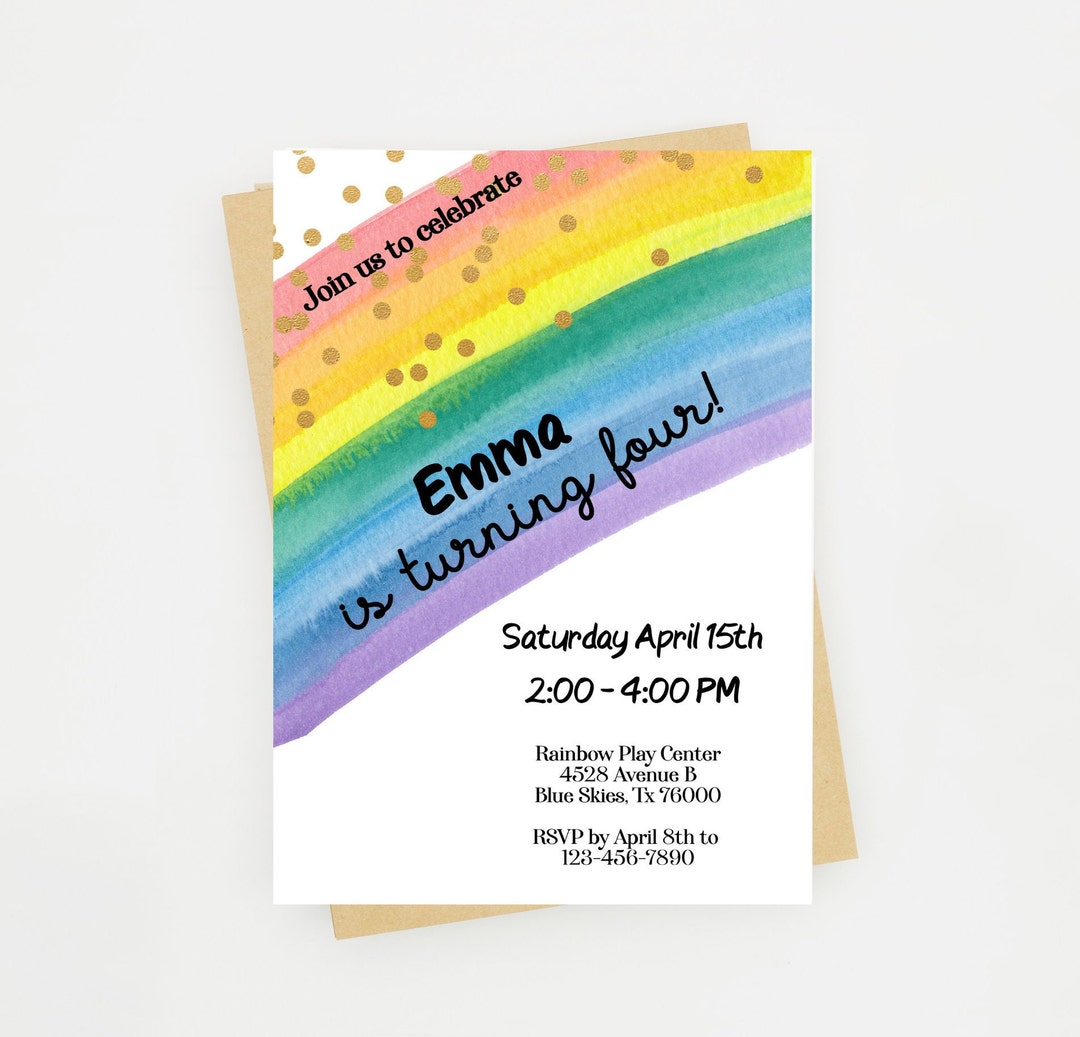 Rainbow Birthday Invitation | Rainbow Invitation | Rainbow Glitter ...