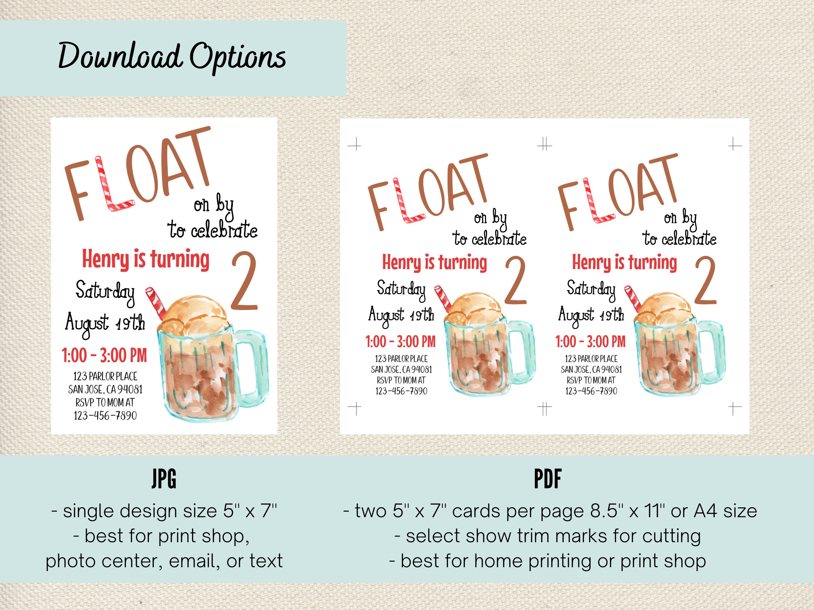 Root Beer Float Invitation | Ice Cream Float Invite | Summer Birthday ...