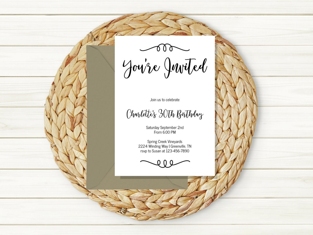 You're Invited Party Invitation | Simple Birthday Invitation ...
