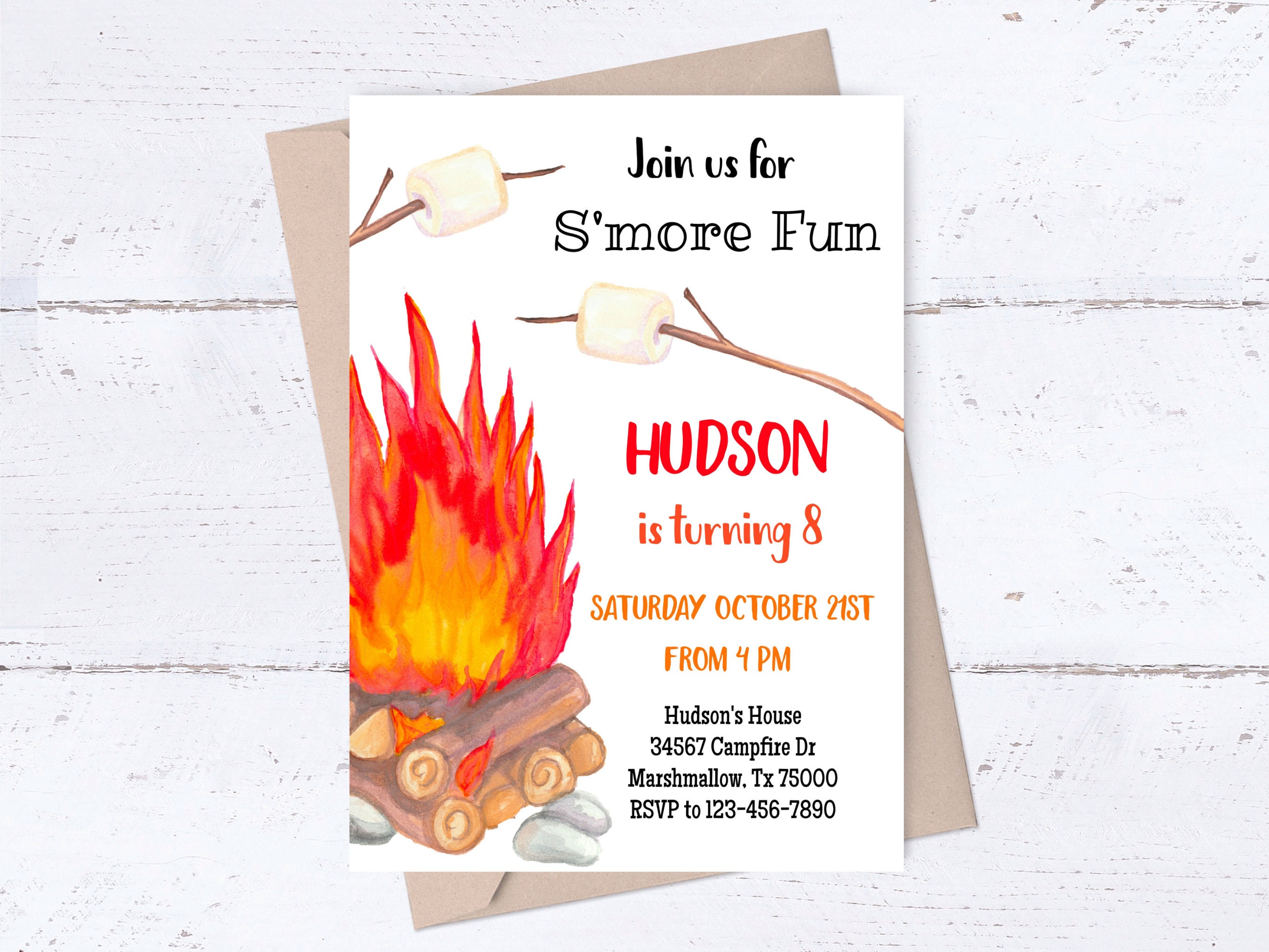 Smores Birthday Invitation | Smore Fun | Smores Party | Campfire Smores ...