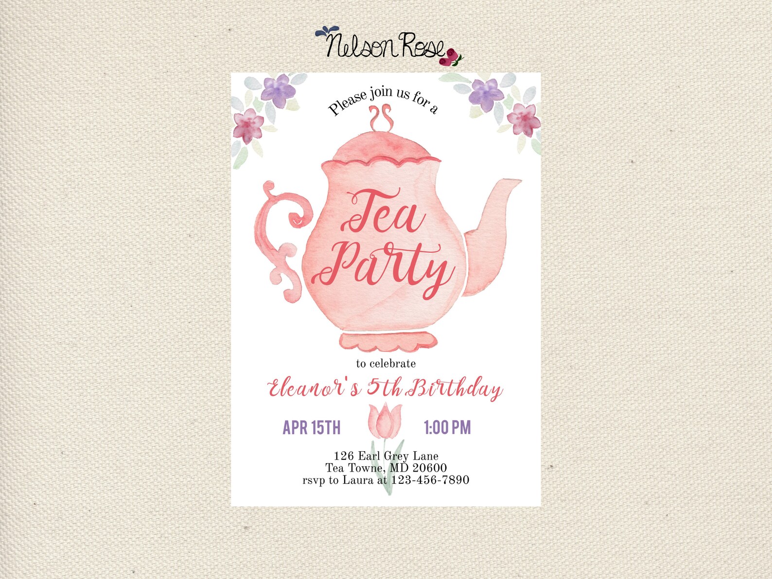 Tea Party Invitation | Floral Tea Party Birthday Invite | Pink Teapot ...