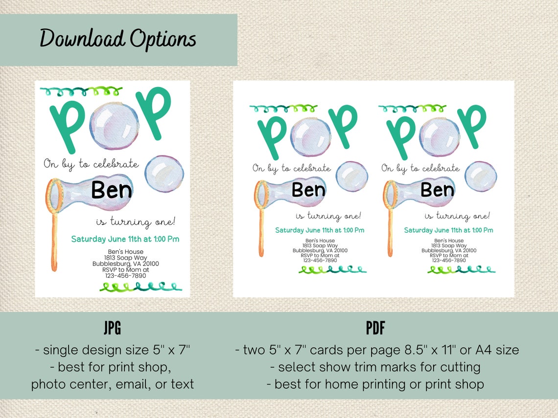 Bubble Birthday Invitation Blue Bubbles Invite Blowing - Etsy