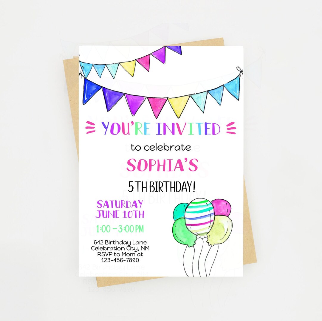 Kids Birthday Invitation | Colorful Birthday Invite | Balloon Birthday ...