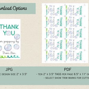 Bubble Birthday Favor Tag | Blue Bubble Party Thank You Tag | Popping ...