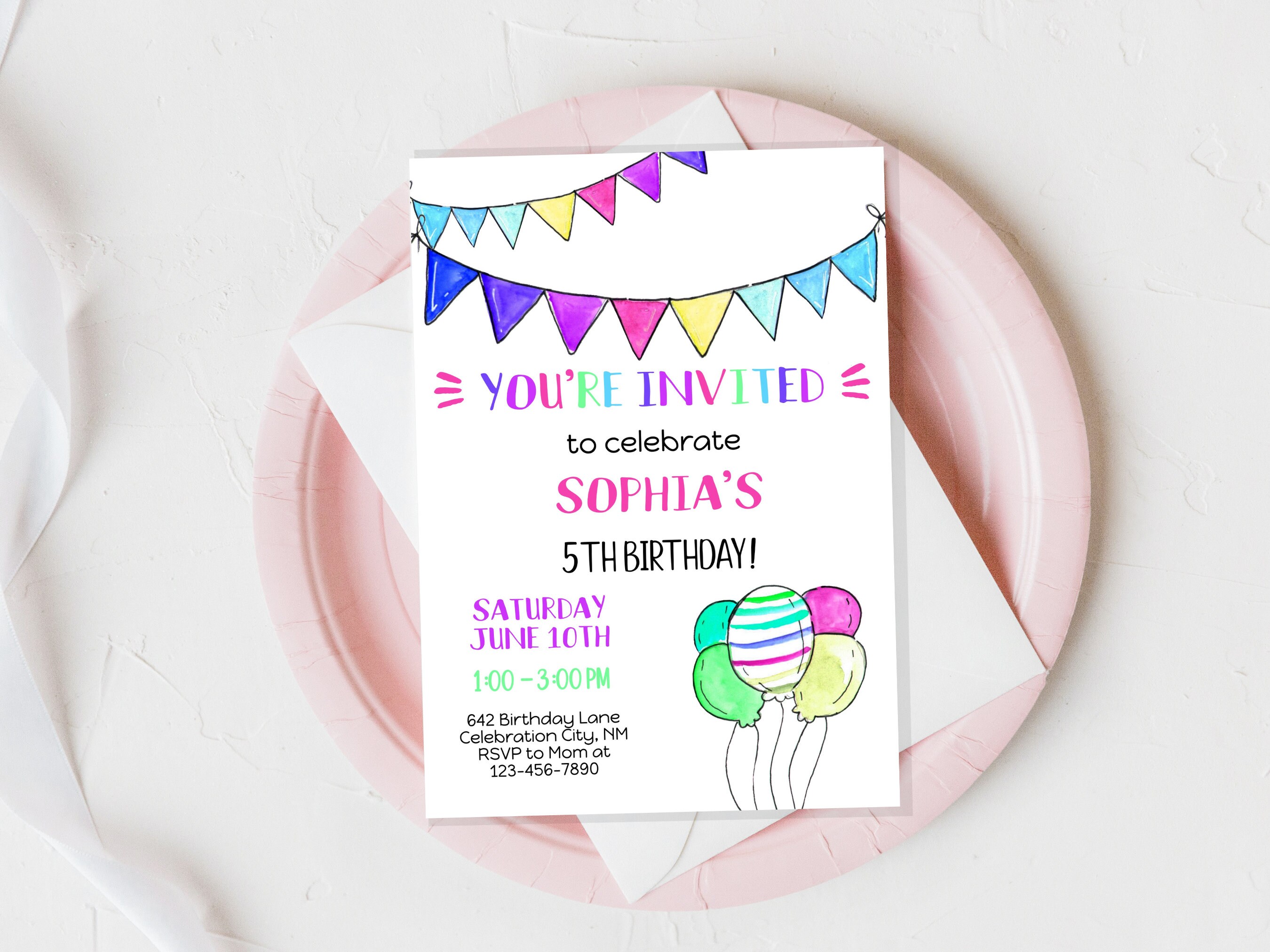 Kids Birthday Invitation | Colorful Birthday Invite | Balloon Birthday ...