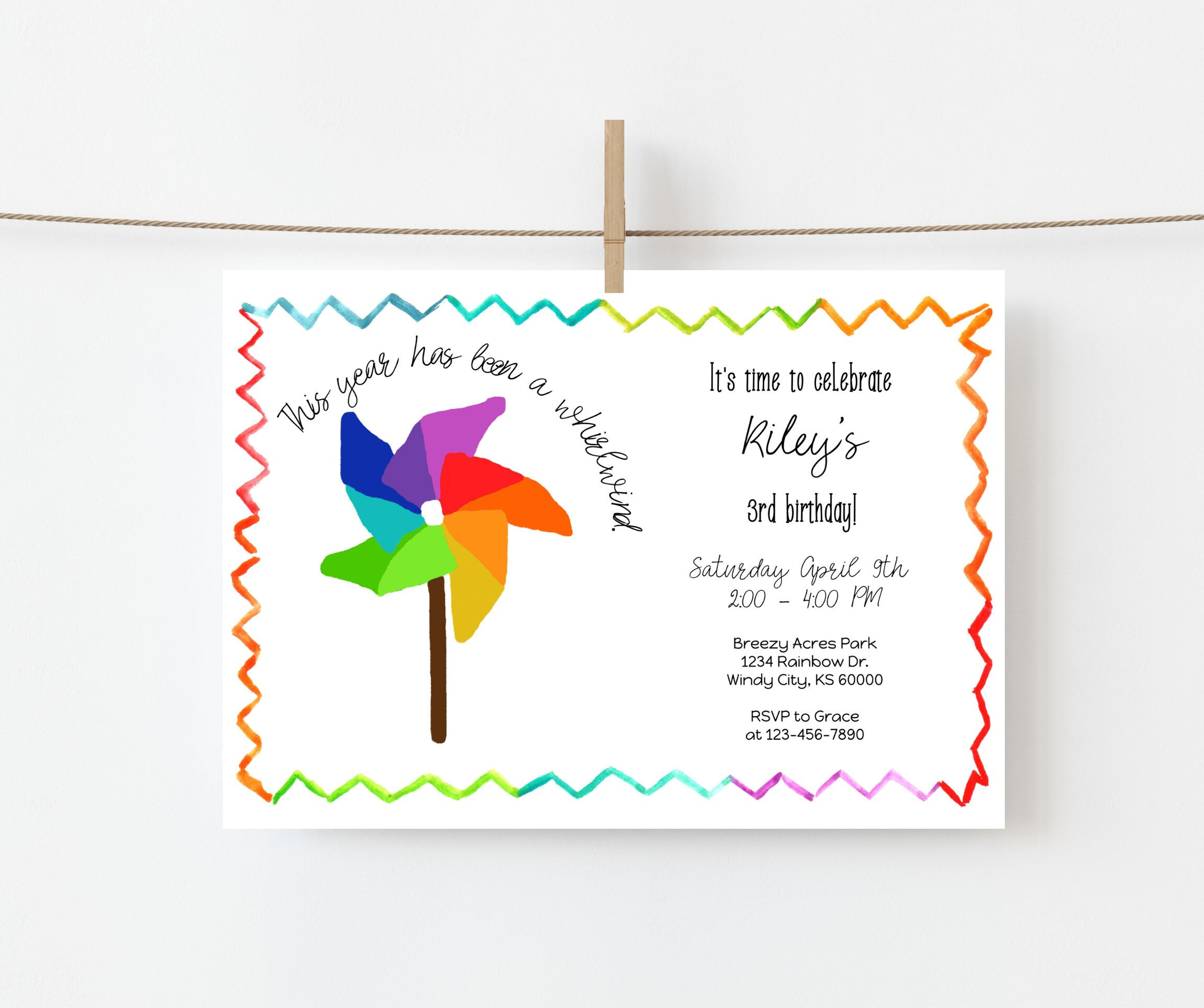 Pinwheel Birthday Invitation | Rainbow Pinwheel | Party in the Park ...