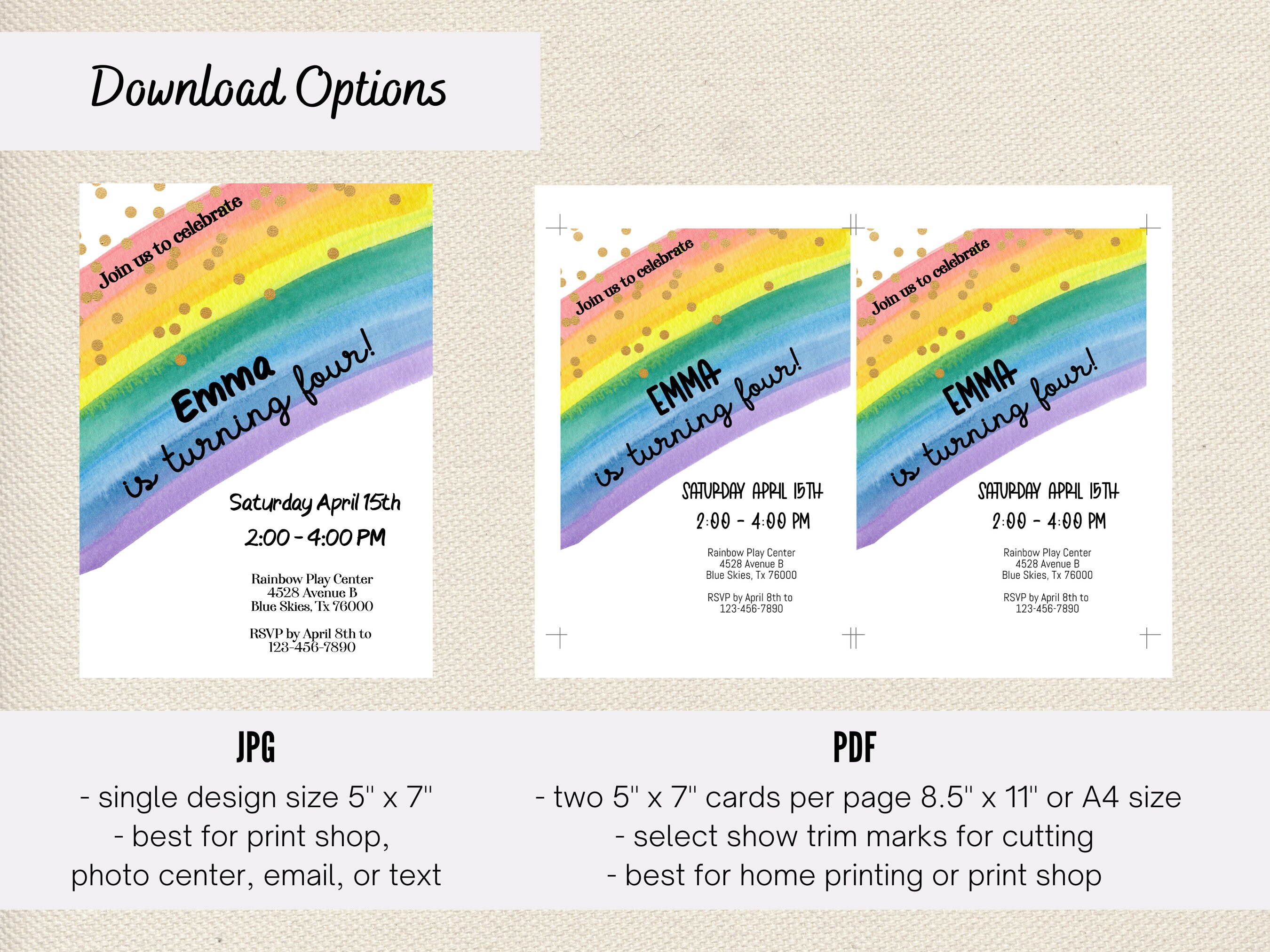 Rainbow Birthday Invitation | Rainbow Invitation | Rainbow Glitter ...
