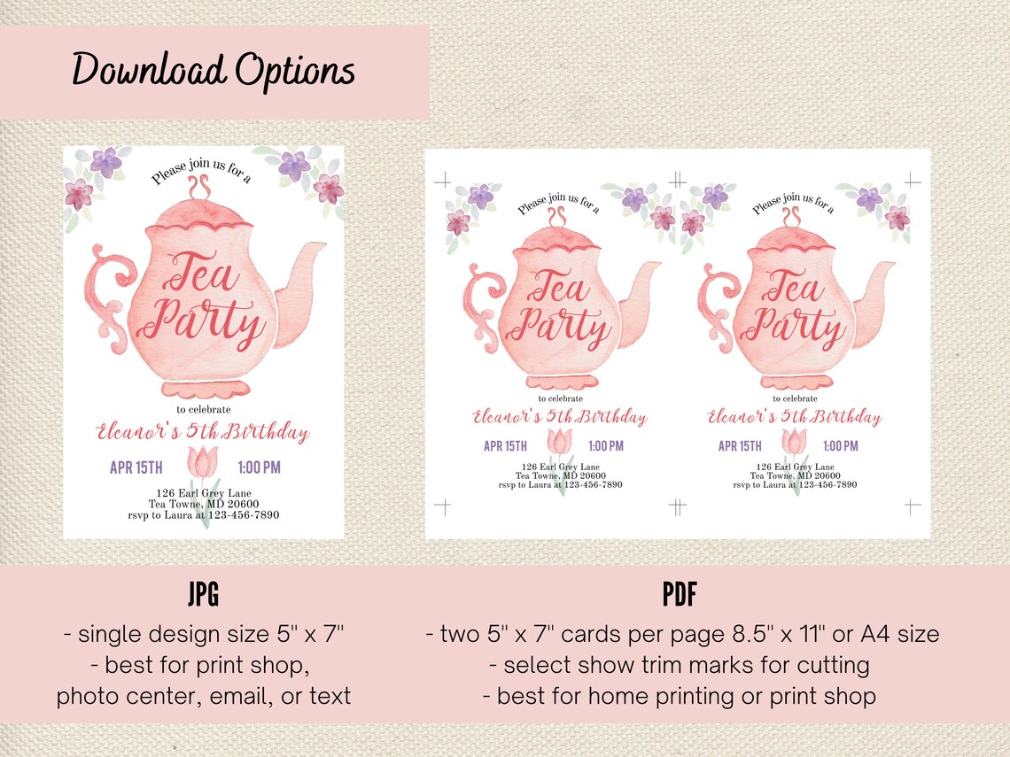 Tea Party Invitation | Floral Tea Party Birthday Invite | Pink Teapot ...