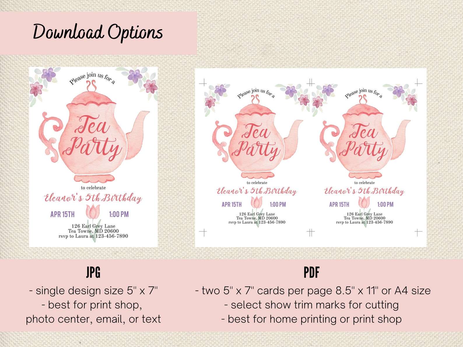 Tea Party Invitation | Floral Tea Party Birthday Invite | Pink Teapot ...