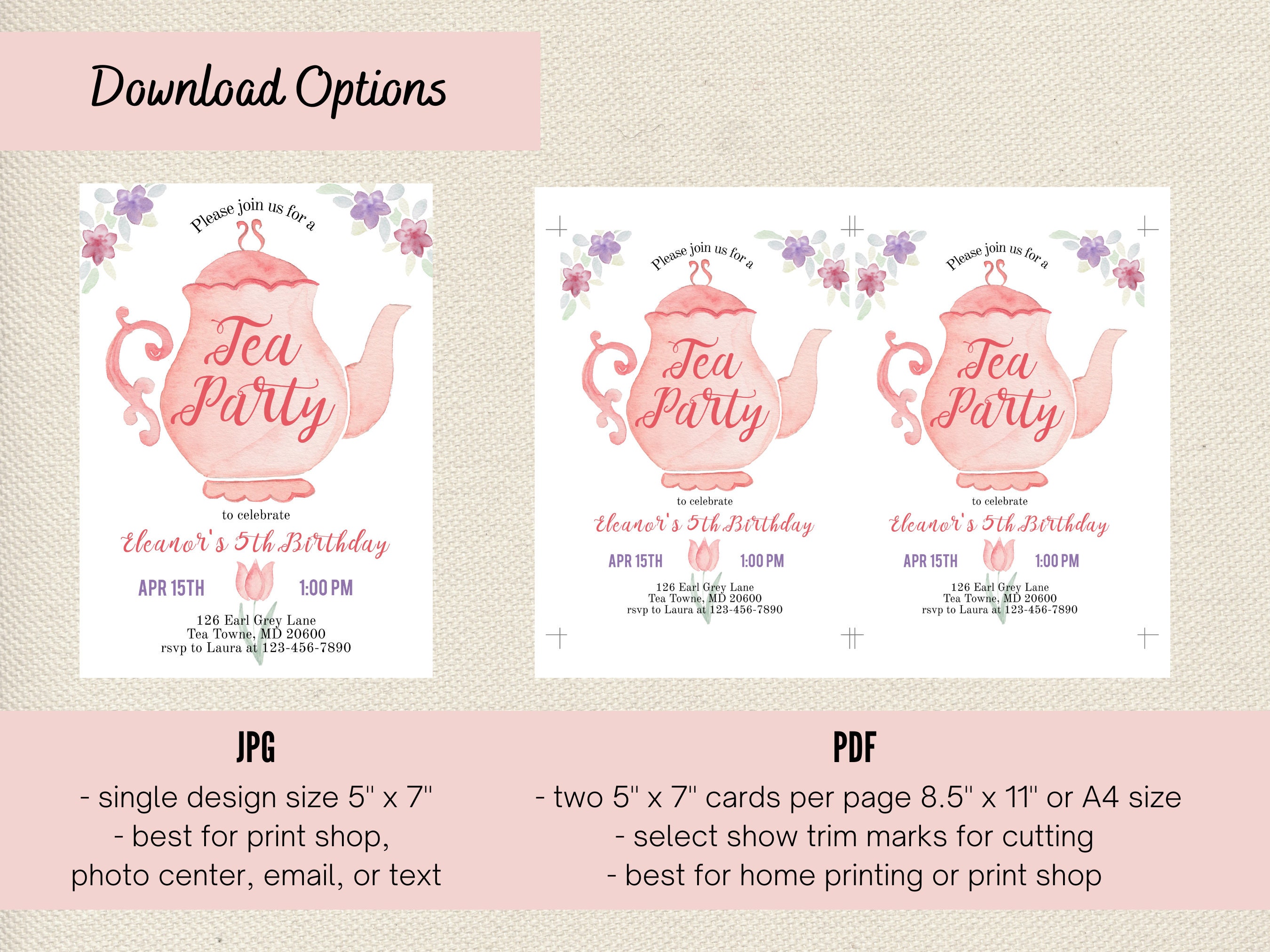 Tea Party Invitation | Floral Tea Party Birthday Invite | Pink Teapot ...