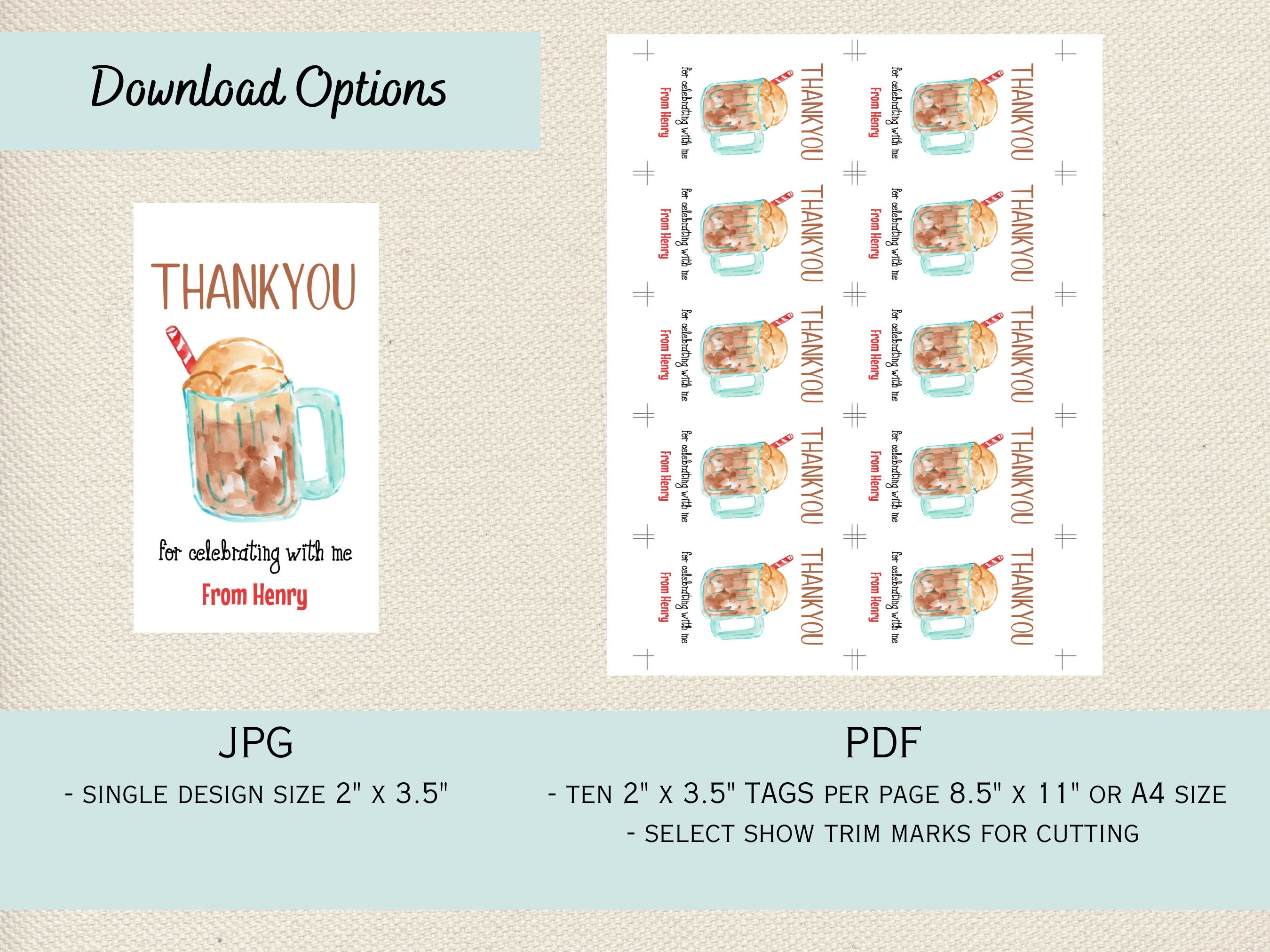 Root Beer Float Favor Tag | Ice Cream Thank You Tag | Root Beer Gift ...