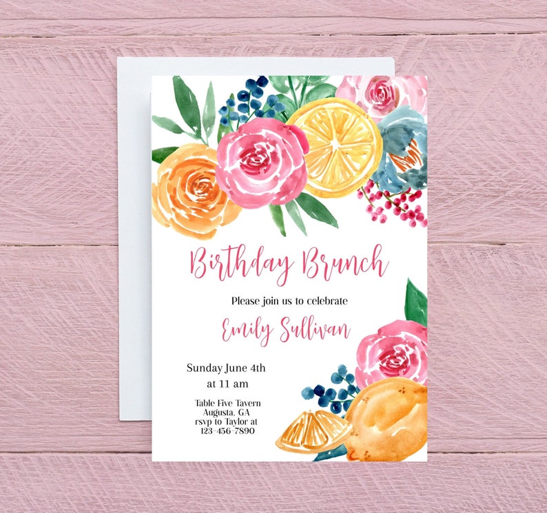 Floral Brunch Invitation | Birthday Brunch | Lemon Floral Invitation ...