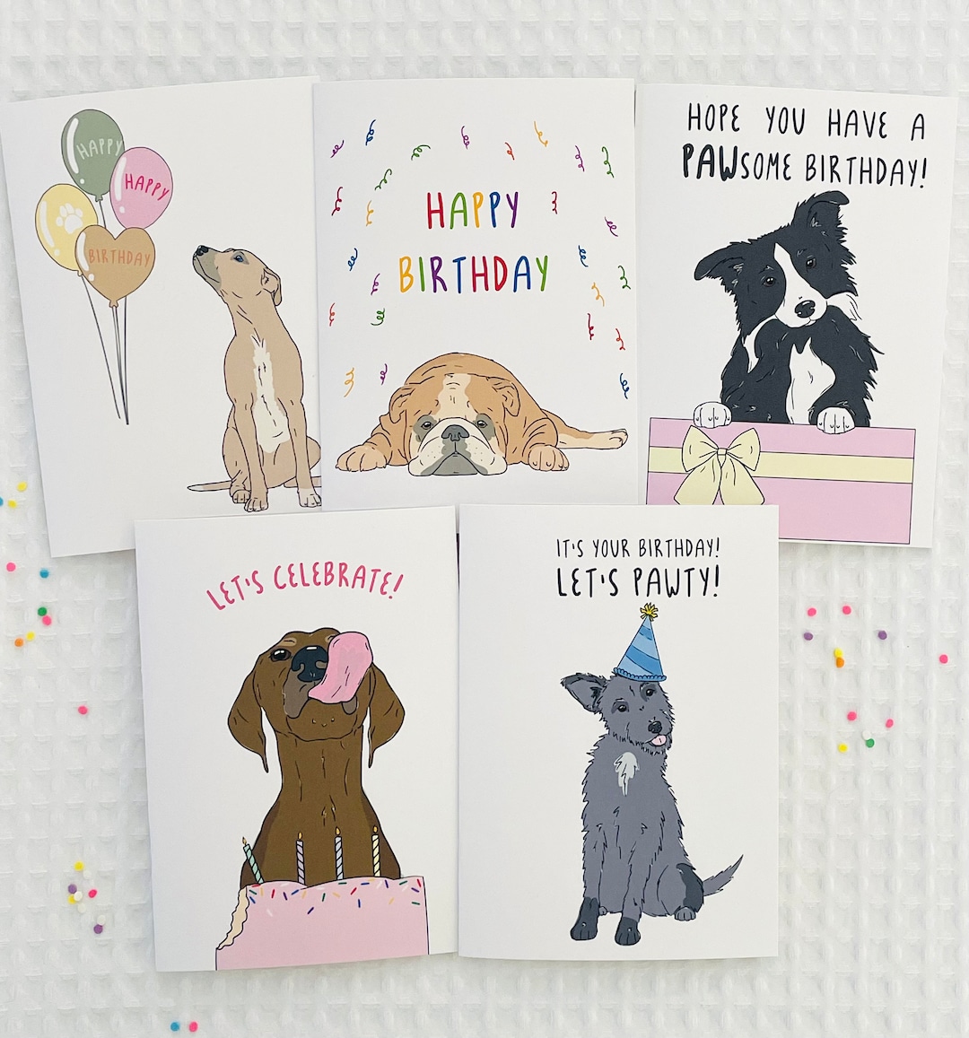 Dog Birthday Cards, Set of Five, Blank Interior, Artwork, Handmade Pet ...