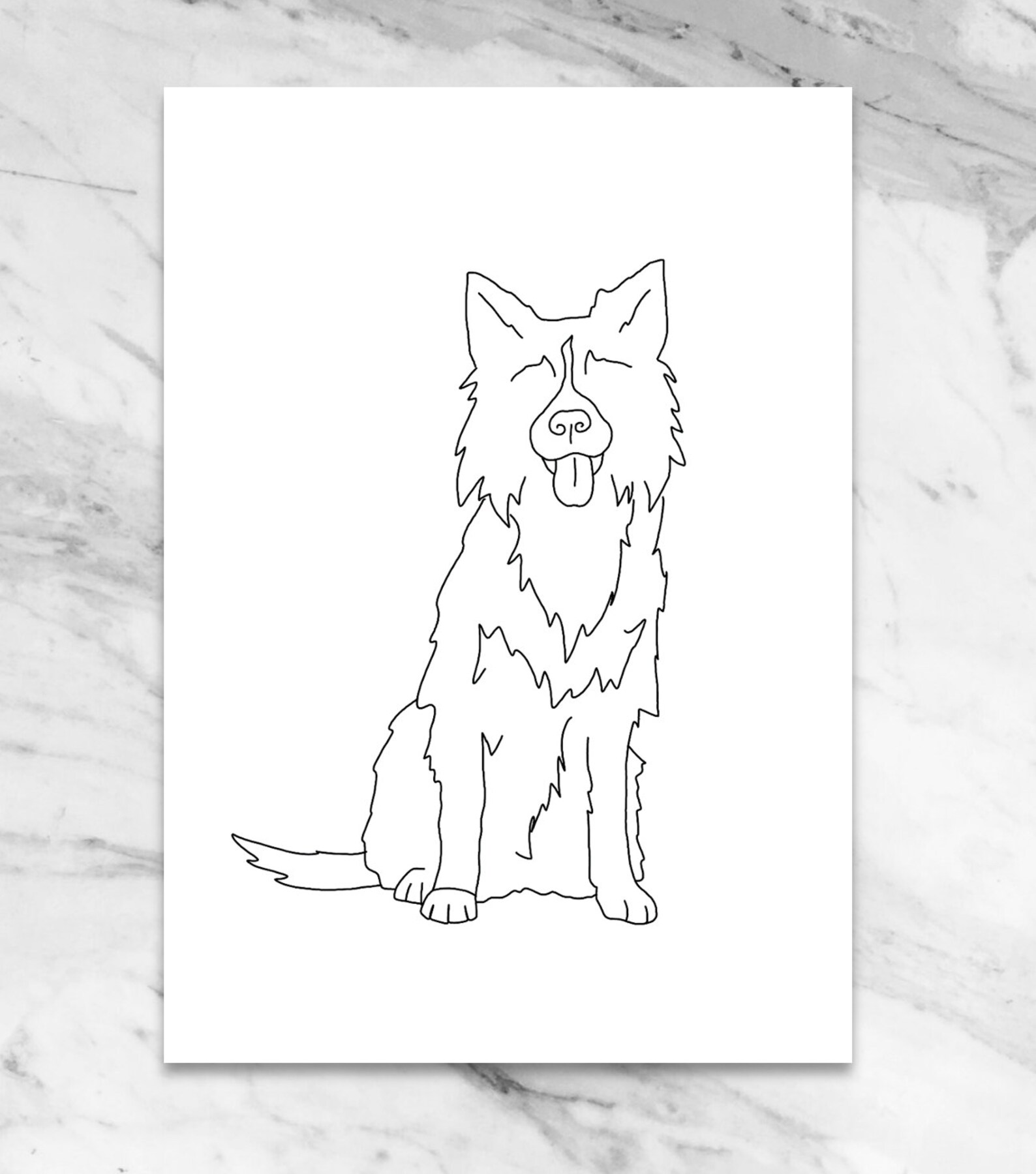 Border Collie Line Art Card, Wall Art, Printable, Blank Interior ...