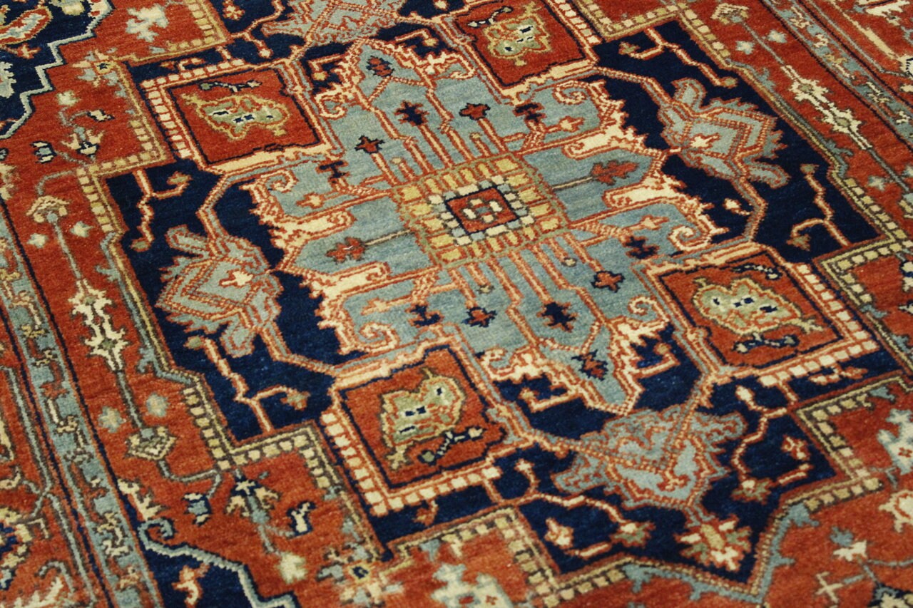 5x8 8x10 10x14 Tribal Heriz Wool Rug Rust Blue Rug Medallion Rug - Etsy