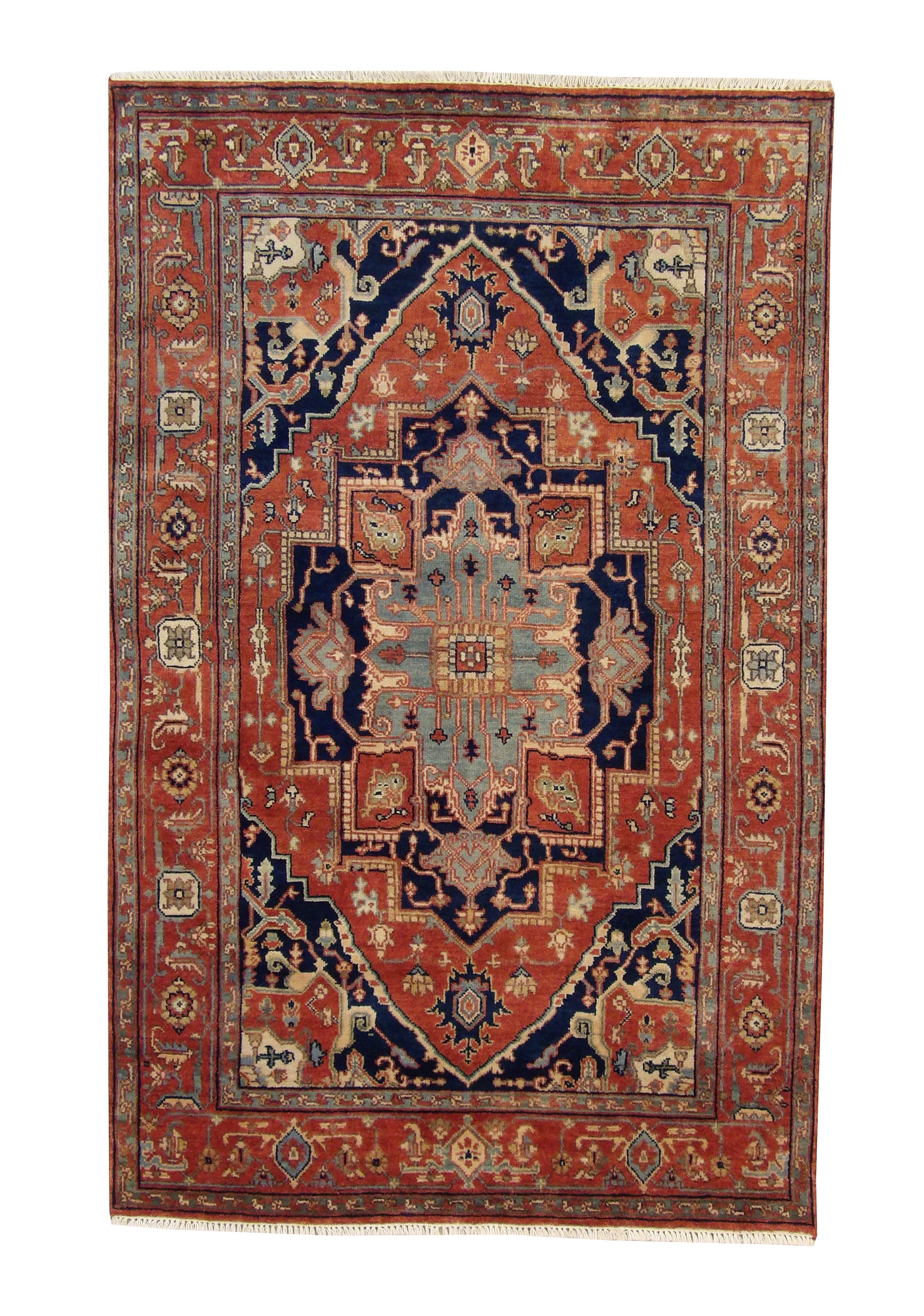 5x8 8x10 10x14 Tribal Heriz Wool Rug Rust Blue Rug Medallion Rug - Etsy