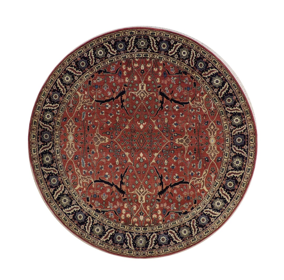 Wool 8x8 Round Oriental Rug - Red & Blue Area Rug for Living Room or ...