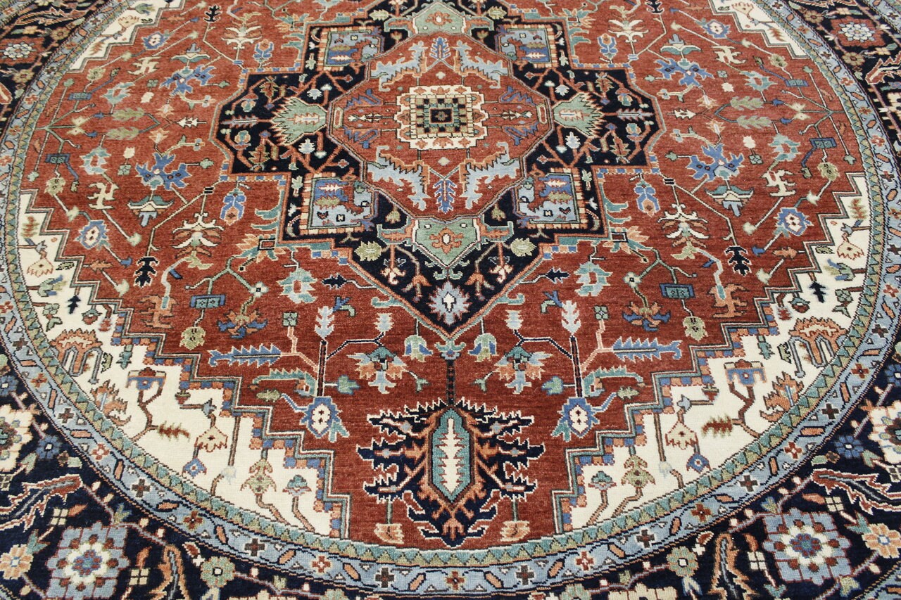 Wool 8x8 Round Oriental Rug Red for Room Size Carpet - Etsy