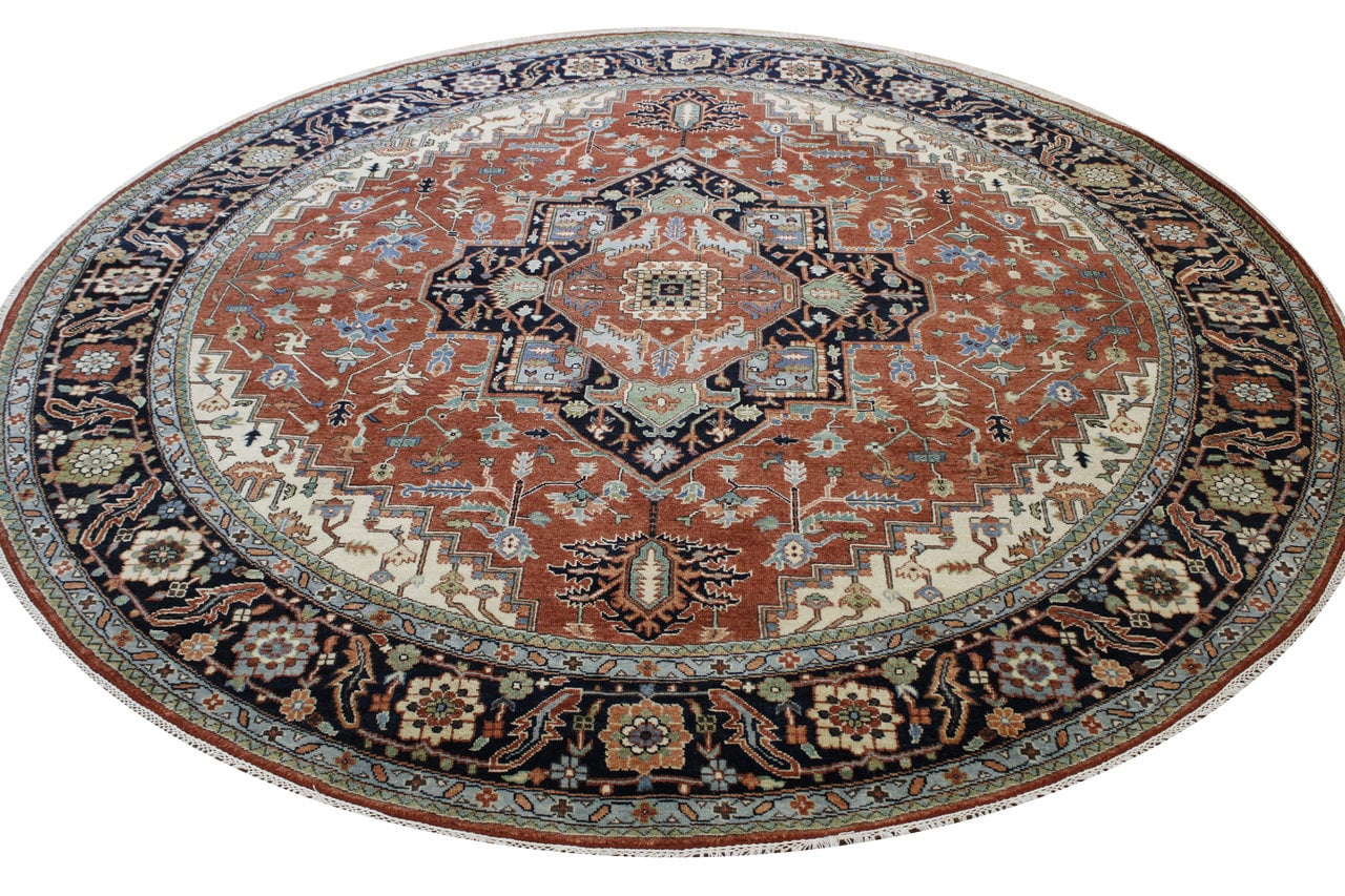 Wool 8x8 Round Oriental Rug Red for Room Size Carpet - Etsy