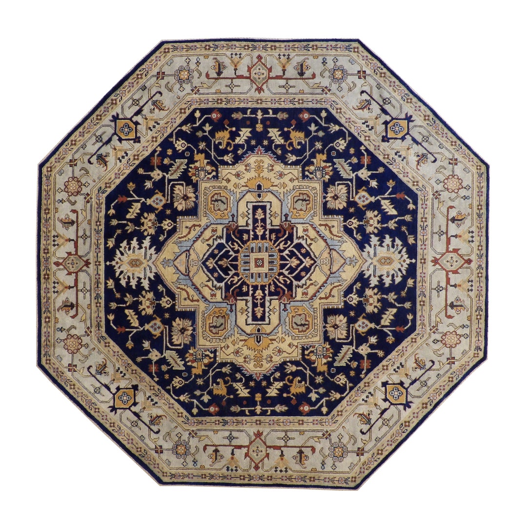 10x10 Octagon Hand Knotted Oriental Rug - Beautiful Blue & Ivory Area ...