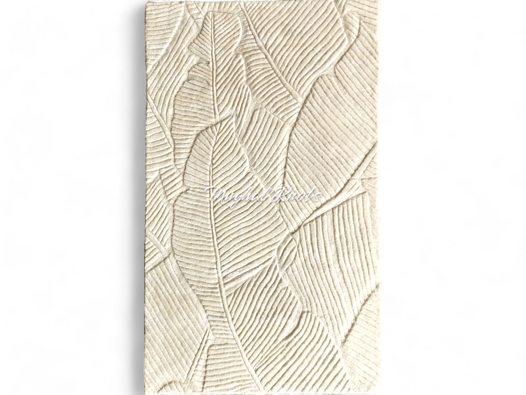 Hand Carved Rug Beige Fine Wool Leaf Design, Loom Knotted Area Rug for ...