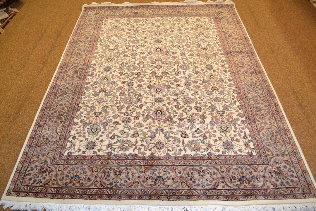 Persian Wool Rug Beige Sand Hand Knotted Rug for Living Room & Bedroom ...