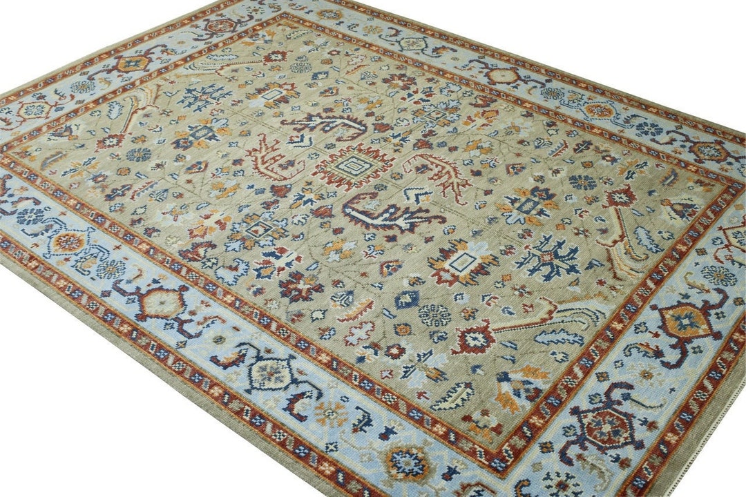 Oushak Wool Olive Persian Rug 9x12 | Hand Knotted Oriental Large Area ...