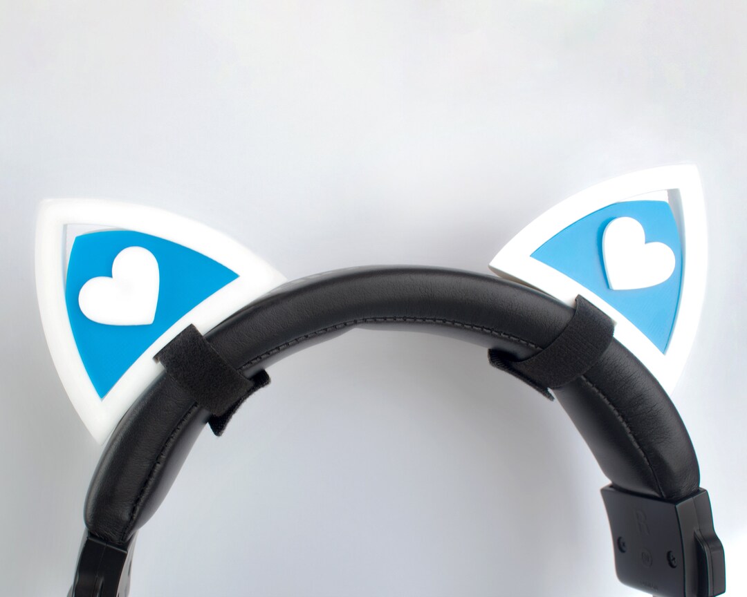 Cat Heart Ears for Headset Headphones white and Blue - Etsy