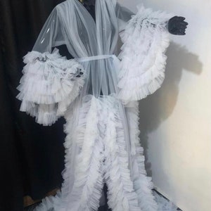 Luxury Jade Ruffle Tulle Robe, Bridal Robe Uk, Wedding Bridal Robe ...