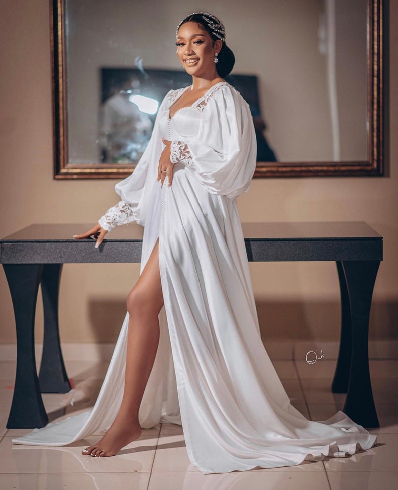 Full Silk Bridal Robe , Bridal Robe , White Bridal Robe, Corset Silk ...