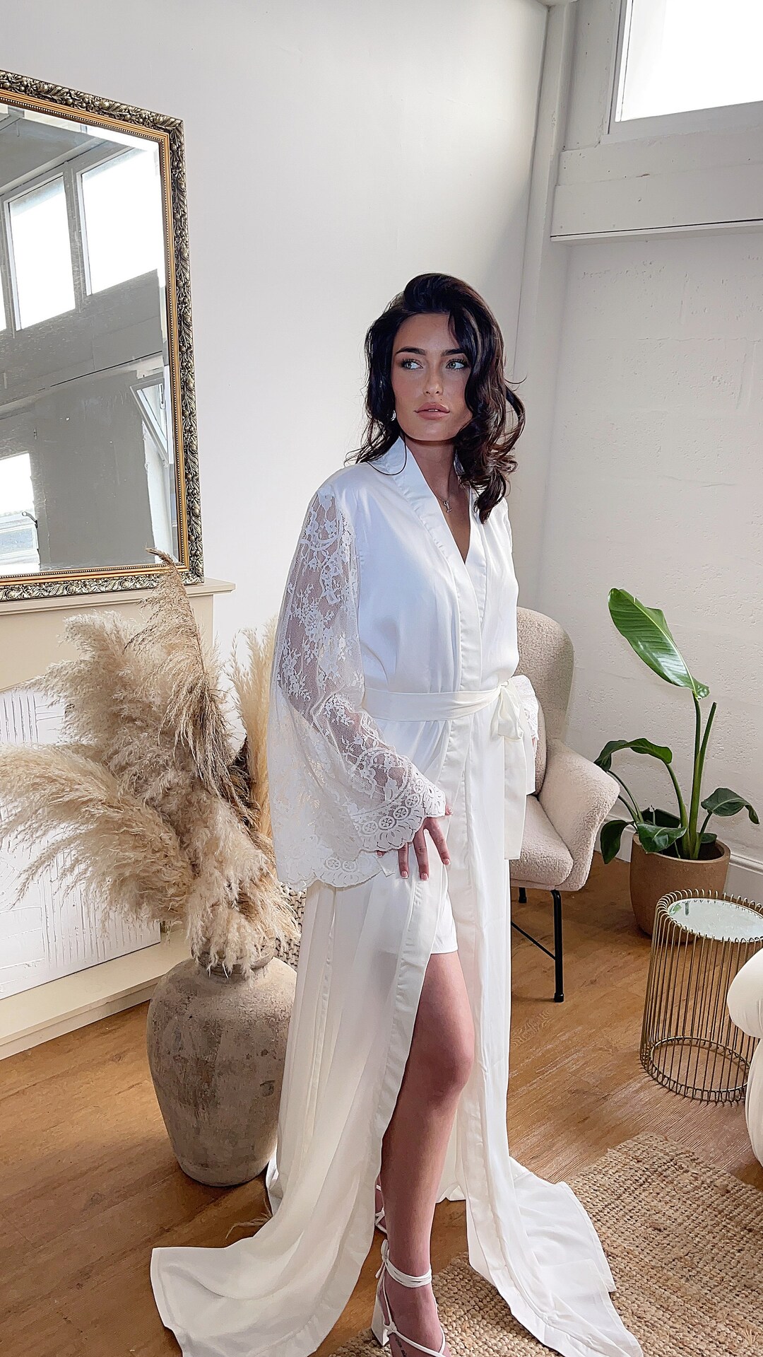 Silk Bridal Robe White Wedding Bridal Robe Wedding Silk Robe Silk Lace ...