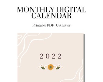Monthly Digital Calendar PDF Printable - Etsy