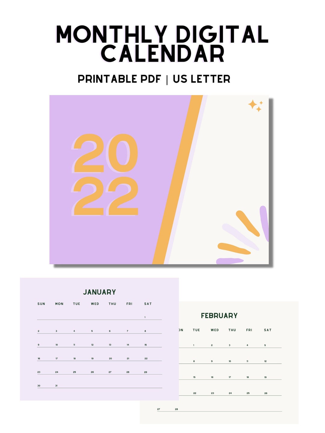 Monthly Digital Calendar - Etsy