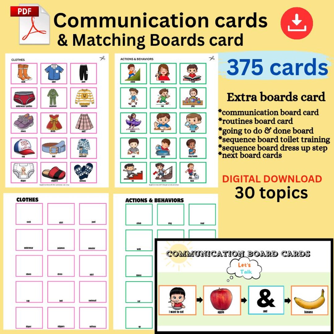 Printable Communication Cards, Autism Cards, Flash Cards, Non Verbal ...