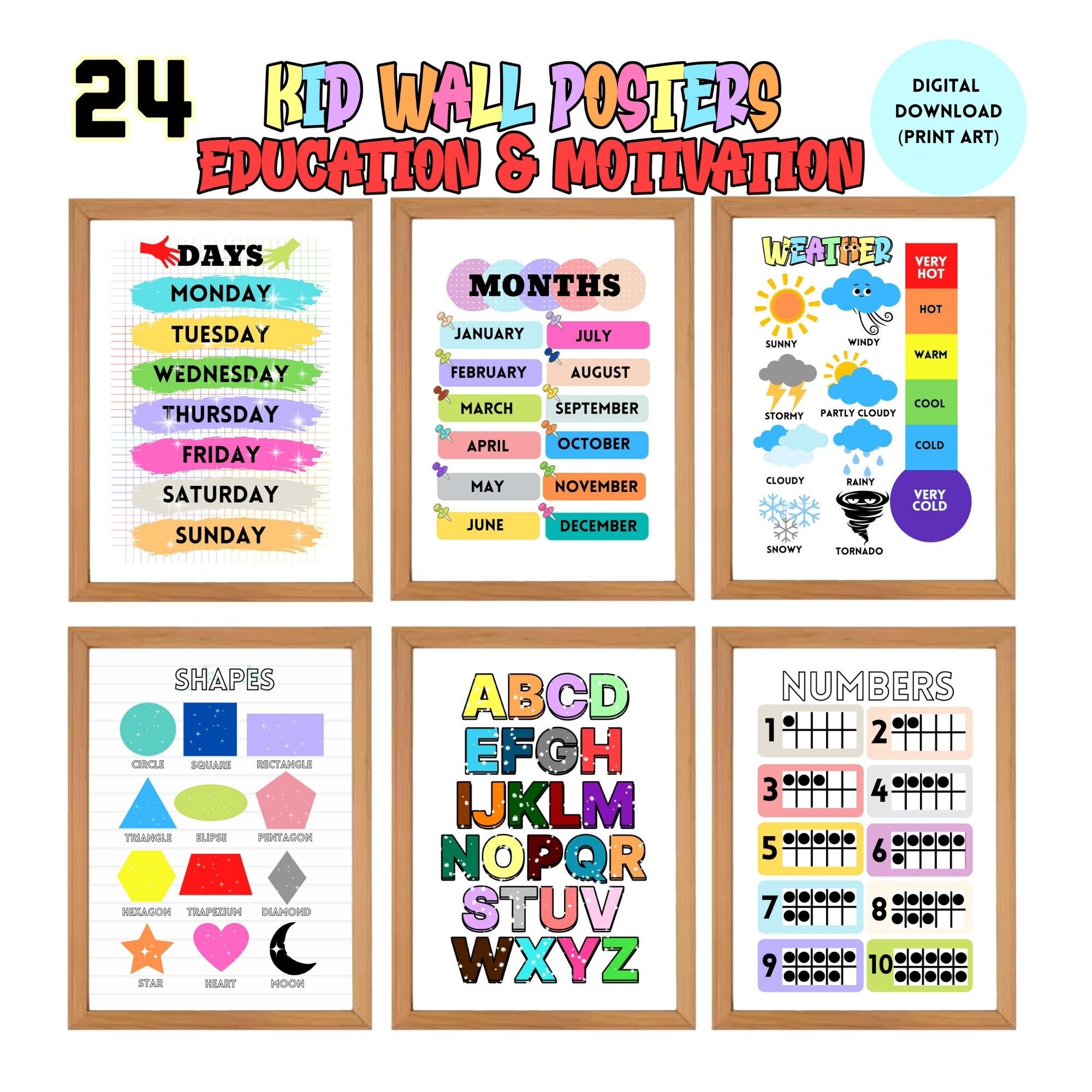24 Sheets Kid Posters Kid Wall Poster Educational Poster - Etsy