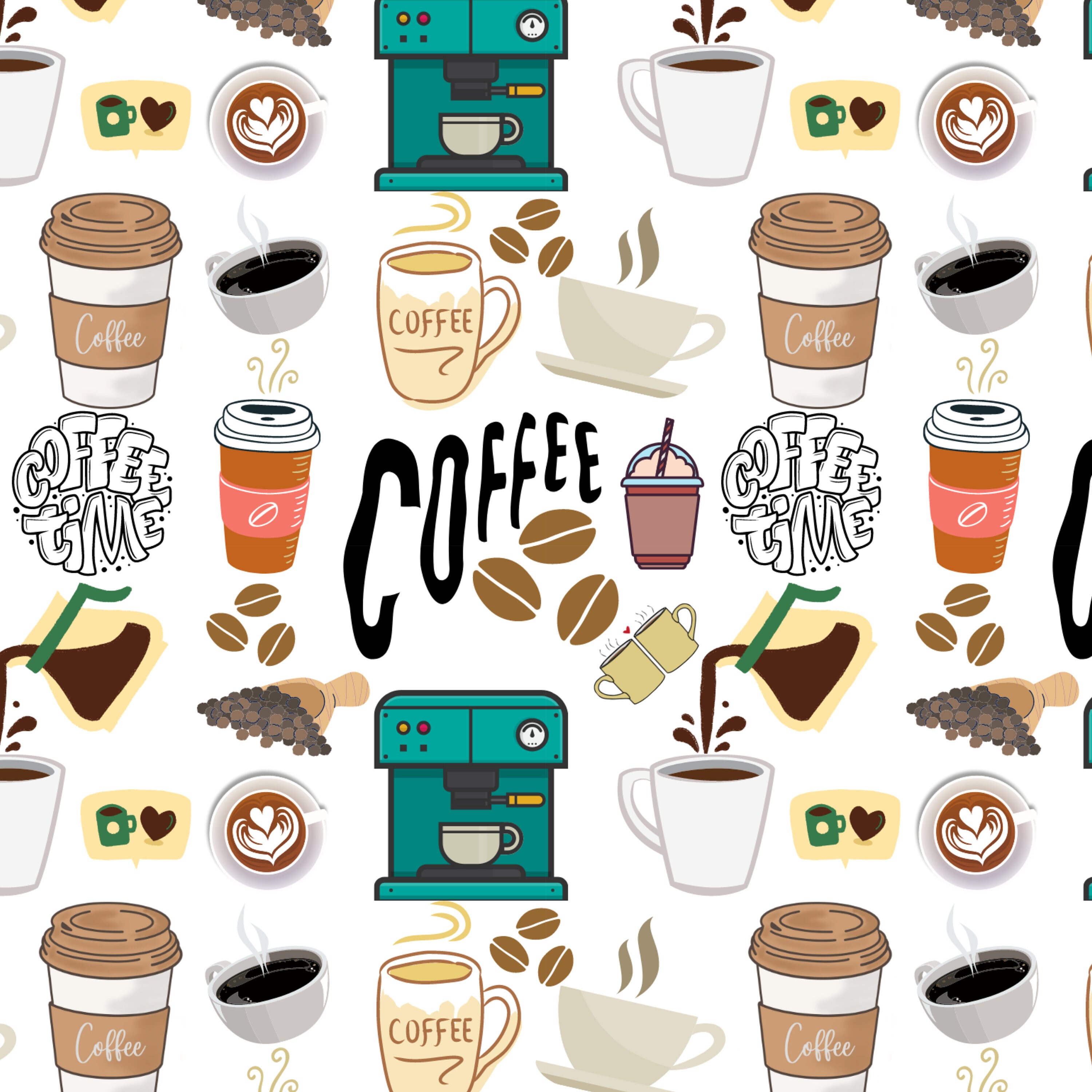 Coffee Themed Seamless Digital Paper; JPEG File for Personal or ...